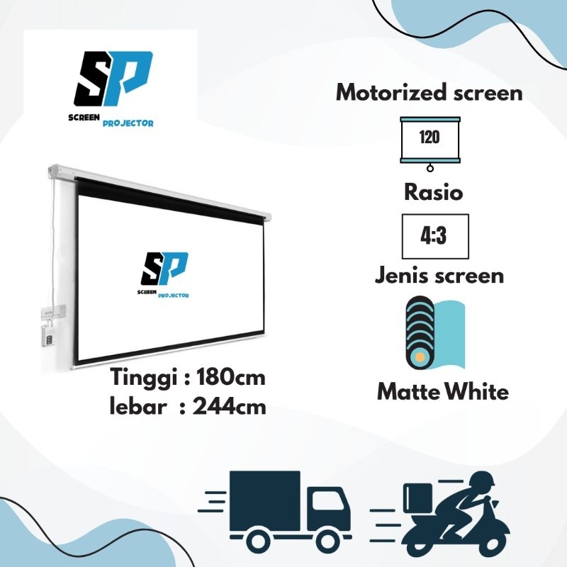 Jual Layar Proyektor Motorized 120 Inch Rasio 4:3 - Screen Projector ...