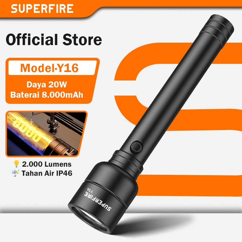 Jual Senter LED SUPERFIRE Y16 20W Baterai 21700 Daya Tinggi Jangkauan 330m Super Terang ...