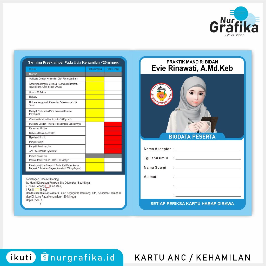 Jual ( 1Pack Isi 10Pcs ) Kartu ANC / Skrining / Kehamilan Bidan ...