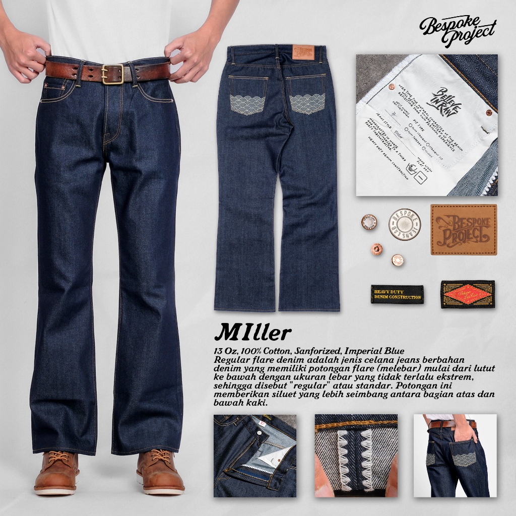 Jual Bespoke Project - Miller Flare Fit Raw Denim | Shopee Indonesia