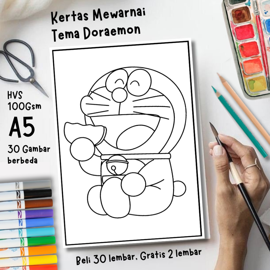 Jual 30 Lembar Kertas Gambar Mewarnai Tema Doraemon A5 - Aktivitas ...