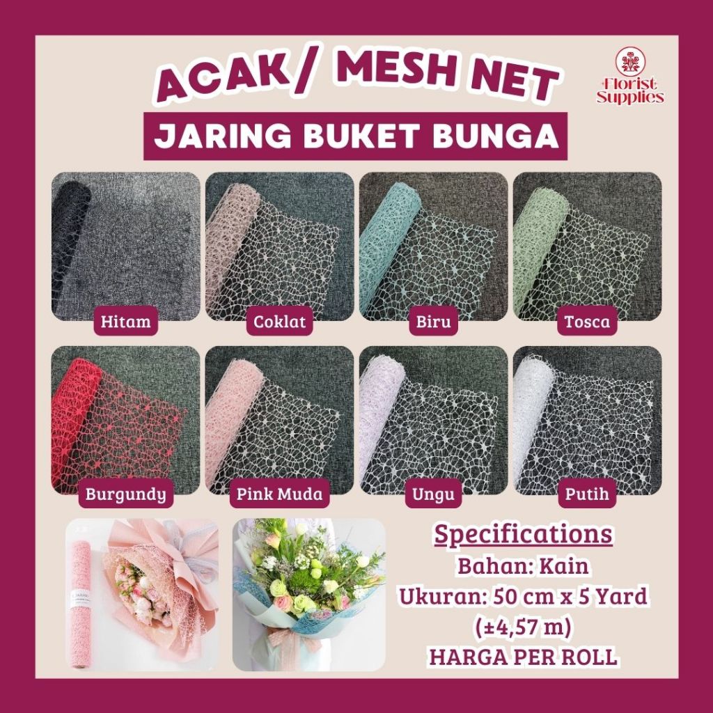 Jual [1 ROLL] Jaring Buket Bunga Acak Mesh Net Korean Flower Wrapping ...