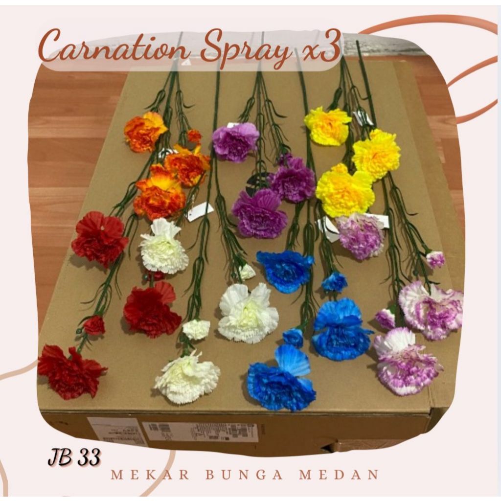 Jual (JB 33) - Bunga Artifisial Carnation Spray x3 Kuntum ACC Tangkai ...