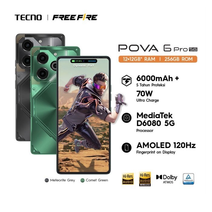 Jual TECNO POVA 6 Pro 5G - 12+12GB+256GB, Mediatek Dimensity 6080 5G ...