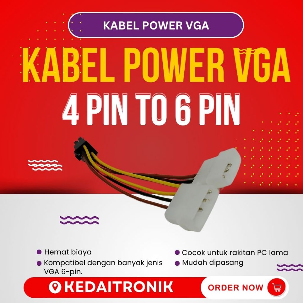 Jual Kabel Power VGA Dual Molex 4 Pin to 6 Pin Converter Cabang PCI ...