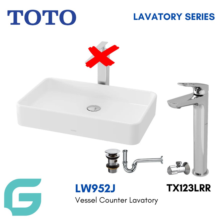 Jual TOTO Wastafel Meja LW952J Set Lengkap Kran Cold TX123LRR | Shopee ...