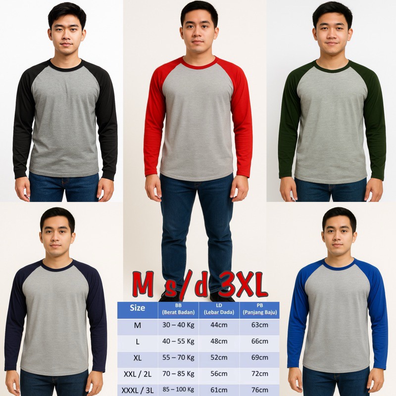 Jual Kaos Raglan Tangan PANJANG / Baju Raglan Polos / Kaos Tangan ...
