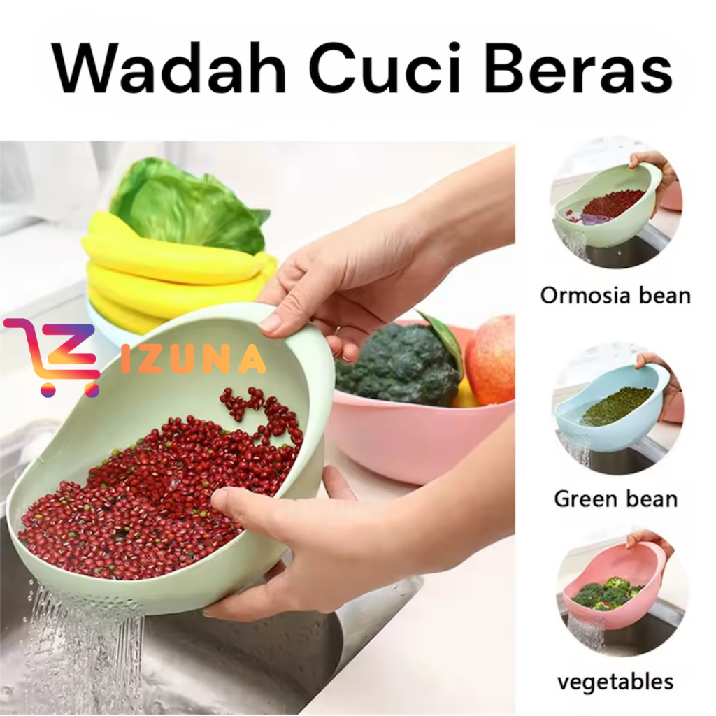 Jual [IZUNA] WADAH CUCI BERAS SAYUR / BASKOM CUCI BERAS / KERANJANG ...