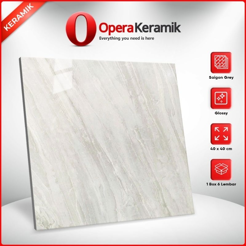 Jual Keramik Lantai Glossy 40x40 Saigon Grey | Shopee Indonesia