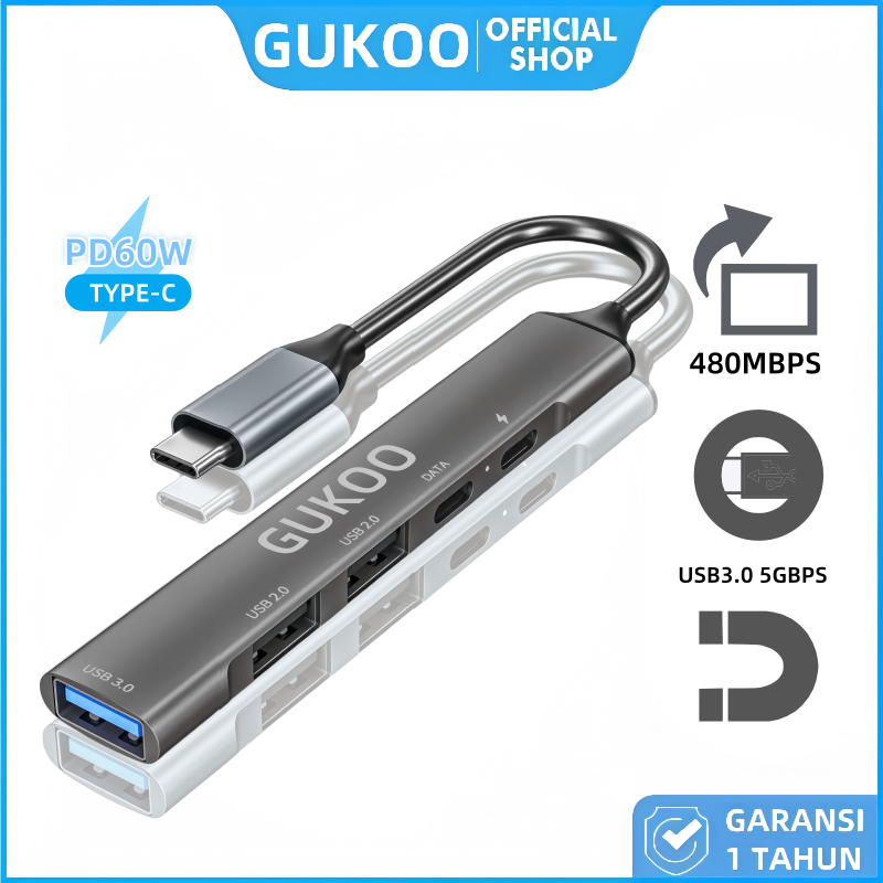 Jual GUKOO Hub USB Type-C Original - 2 USB & 1 Type-C | Compact untuk ...