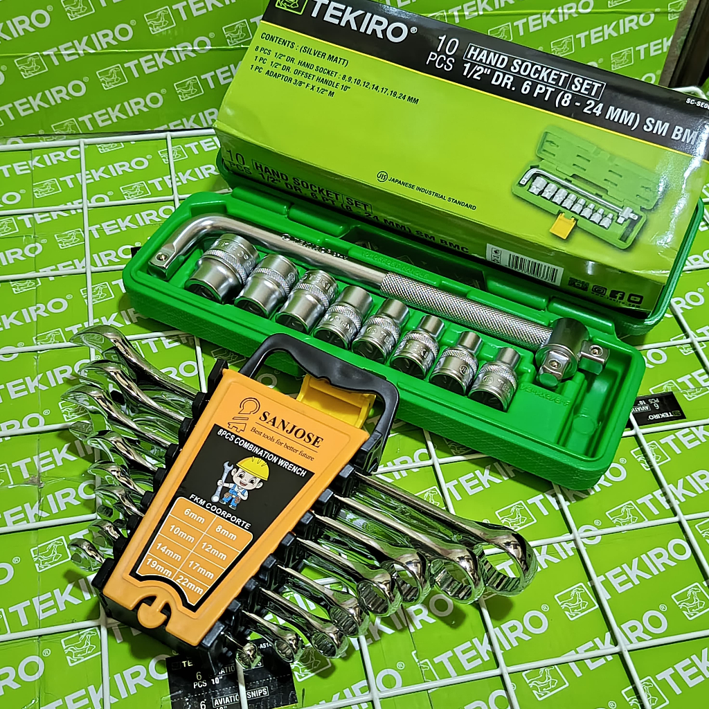 Jual Paket 2set TEKIRO Kunci Sok Shock Set 10 pcs 1/2 inch DR 8 – 24mm 6pt + Kunci Ring Pas 8pcs ...