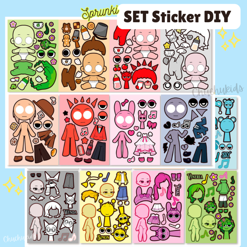 Jual STIKER SET SPRUNKI 8 Lembar Tung Tung Sahur Dandy World Dress Up ...