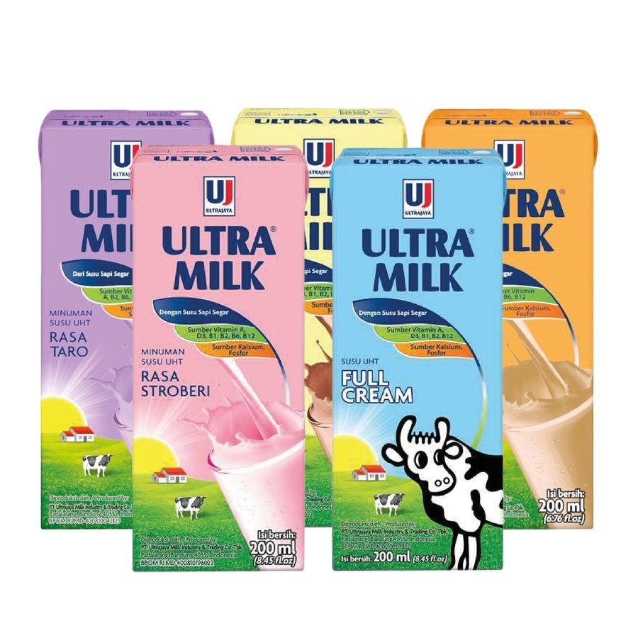 Jual ULTRA MILK SUSU UHT FULL CREAM / COKLAT / STRAWBERRY / TARO / KARAMEL 200 ML | Shopee Indonesia