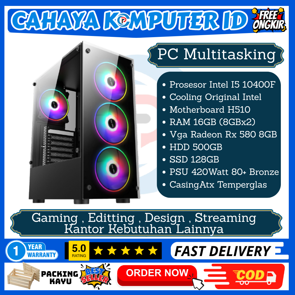 Jual PC Rakitan Gaming Design Intel I5 10400F Gen 10 RAM 16GB SSD 128GB VGA 8GB SIAP PAKAI ...