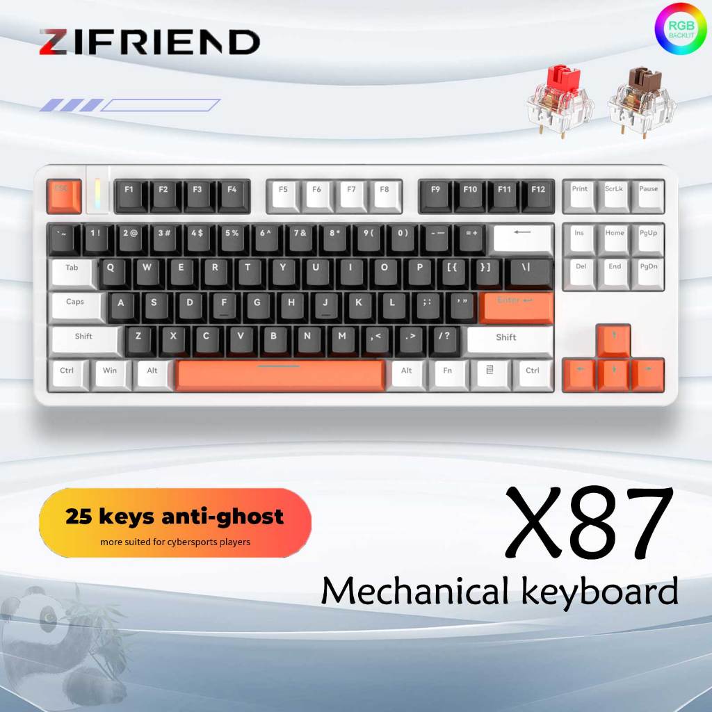 Jual ZIFRIEND X87 RGB Mechanical keyboard Backlight Wired Gaming Keyboard Red Brown switch ...