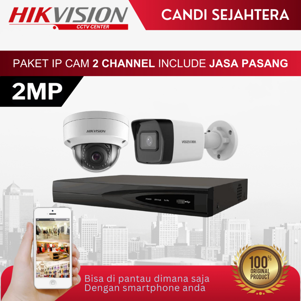Jual PAKET CCTV IP CAM HIKVISION 2MP 2 KAMERA + INSTALASI & ONLINE DI HP | Shopee Indonesia
