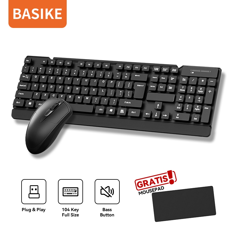 Jual (HOT)BASIKE Keyboard Mouse Wireless Portable 104 Key Full Size ...