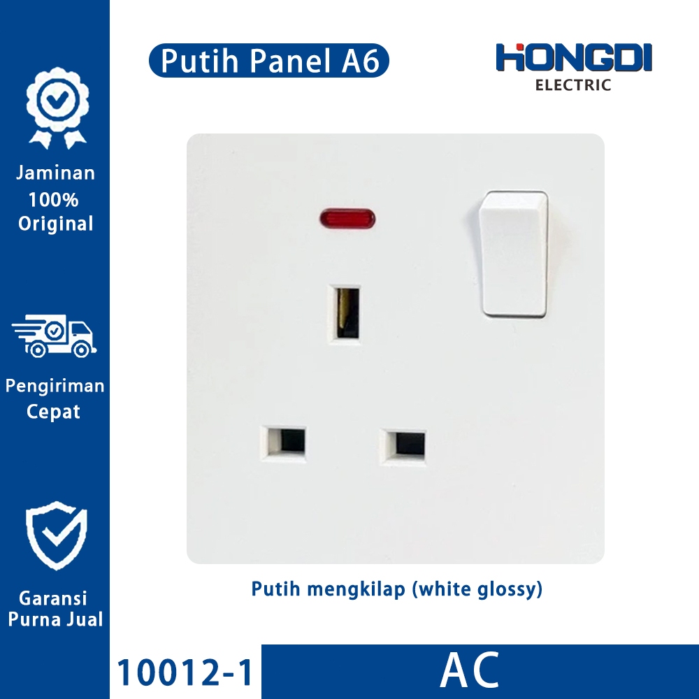 Jual HONGDI Steker AC Colokan AC 3 pin 1 Gang 13A w/ Saklar dan ...