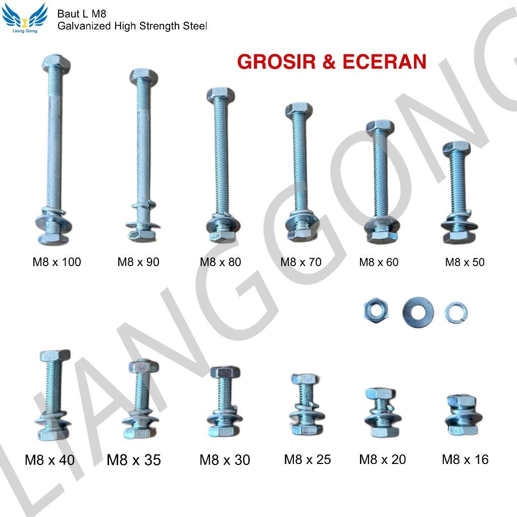 Jual Baut Mur Hex Putih | BMP | M8 Putih | Galvanis | Grosir & Eceran | Grade 4.8 | Shopee Indonesia
