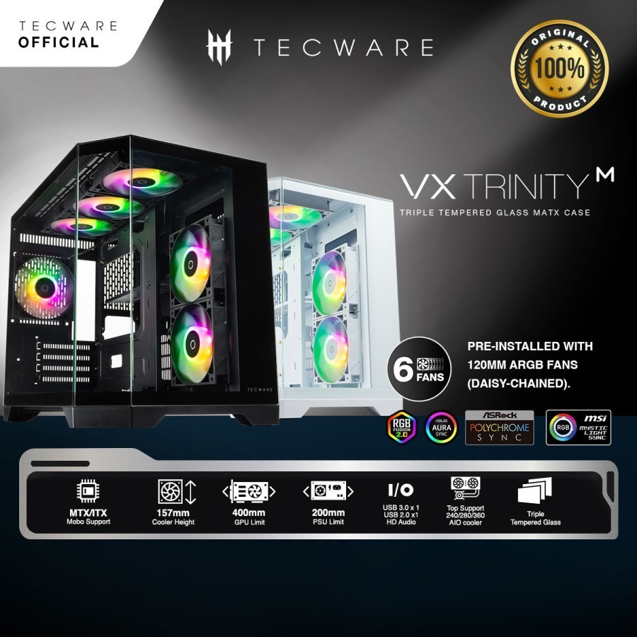 Jual Tecware VX Trinity Free 6 Fan ARGB | CASING PC M-ATX | Shopee ...