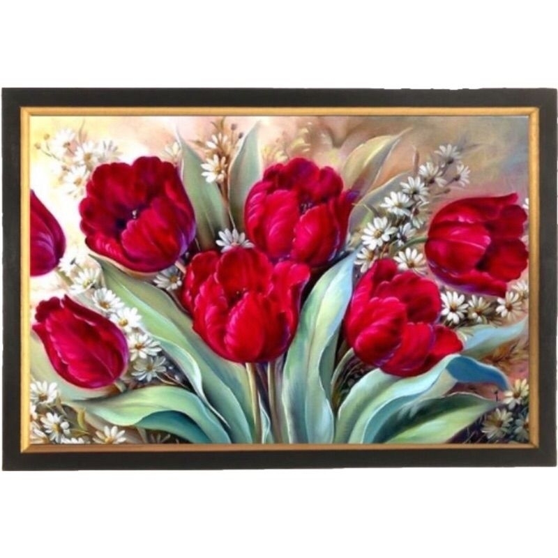 Jual hiasan dinding gambar bunga mawar merah plus bingkai uk 45x65cm ...