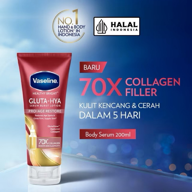 Jual Vaseline Gluta Hya Pro Age Restore 70X Collagen 200 ML | Shopee Indonesia