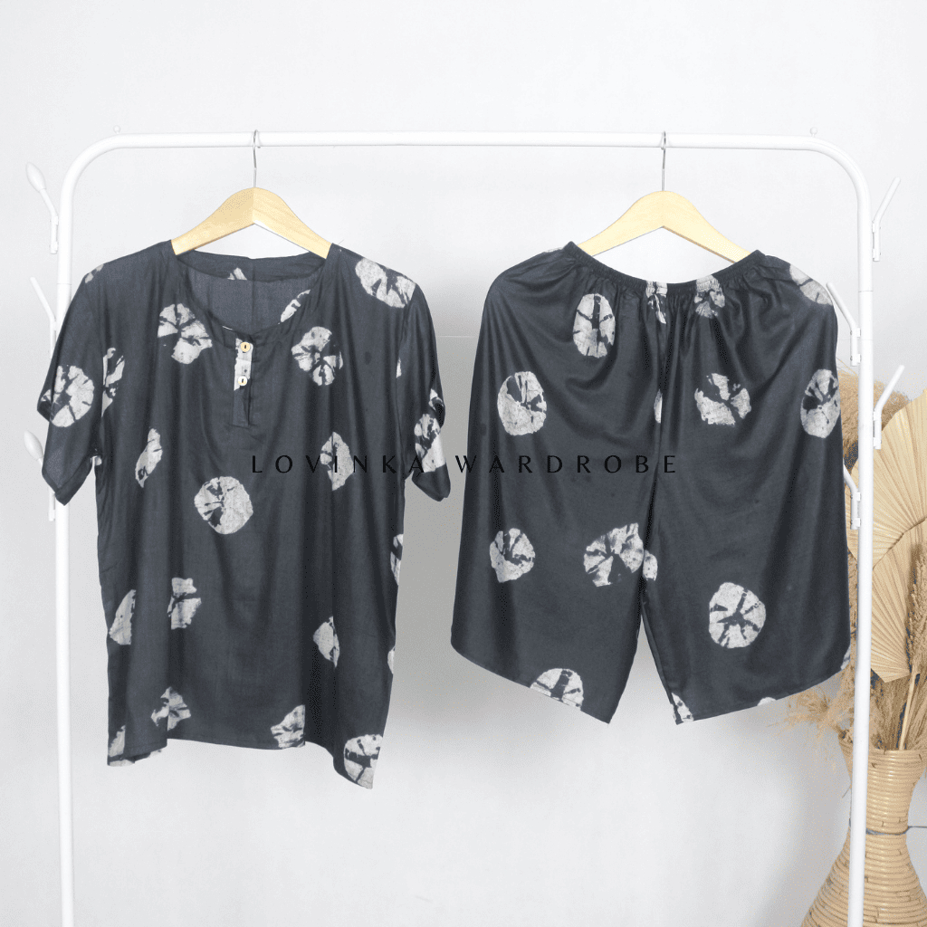 Jual Setelan Baju Tidur Wanita Lengan Pendek Piyama Celana Pendek Motif Shibori Bahan Rayon ...