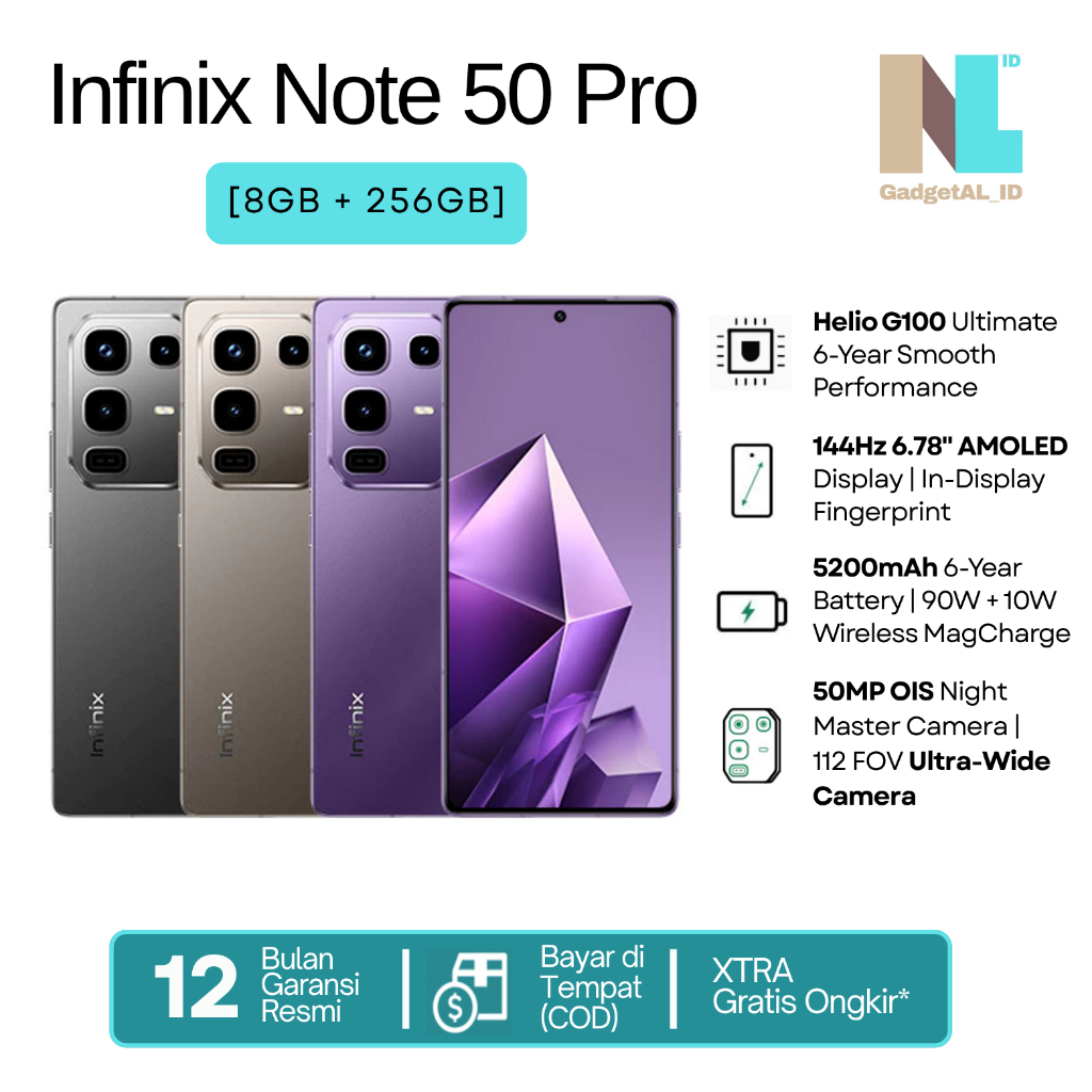 Jual Infinix Note 50 Pro 8/256GB | Up to 16GB Extended RAM | Helio G100 Ultimate | Garansi Resmi ...