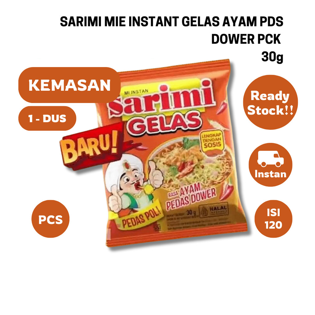 Jual SARIMI MIE INSTANT GELAS AYAM PEDAS DOWER PCK 30g | Shopee Indonesia
