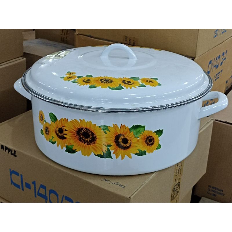 Jual Panci Pendek Besar 18 L 34 cm Tutup Datar Bunga Matahari Enamel ...