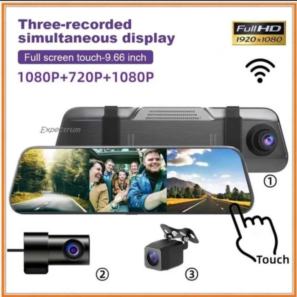 Jual DASHCAM DVR MOBIL LAYAR FULL TOUCHSCREEN 9.66" 3 kamera depan ...