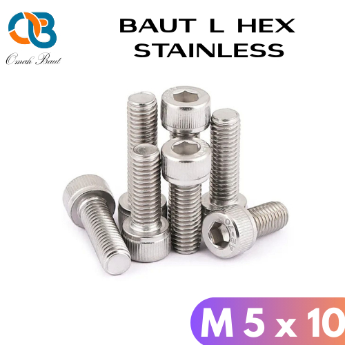 Jual Baut L M5x10 Stainless Steel 304 / Hex Socket Screw Bolt M5 x 10 SS304 | Shopee Indonesia