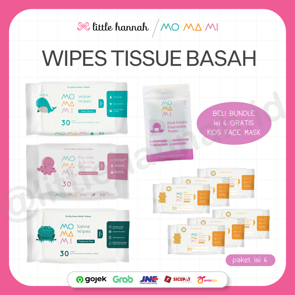 Jual MOMAMI Tissue Basah Bayi / MOMAMI Antibacterial Wipes / Water ...