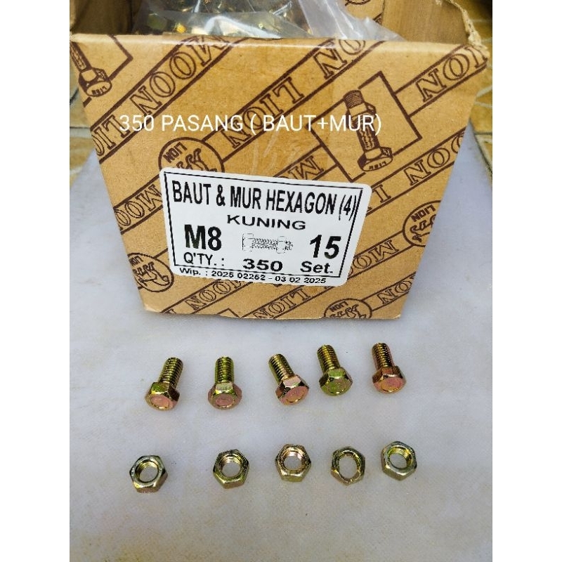 Jual BAUT SIKU LUBANG ( 350 PASANG) M8X15 BOX MOON LION/ BAUT KUNING RAK SIKU LUBANG 15MM BOX ...