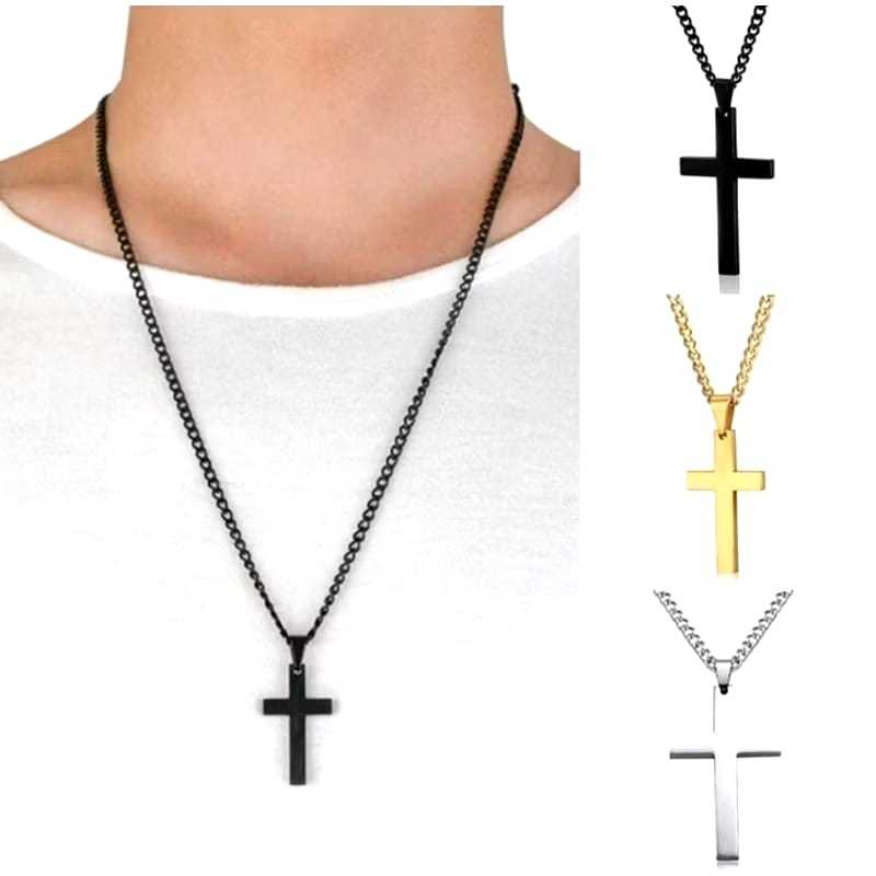 Jual Kalung Titanium Model Salib Pipih Stainless Steel Anti Karat ...