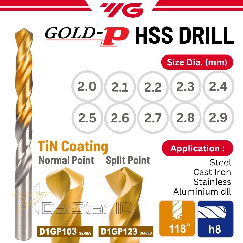 Jual Mata Bor Gold-P HSS YG-1 2|2.1|2.2|2.3|2.4| 2.5 |2.6|2.7|2.8|2.9 ...