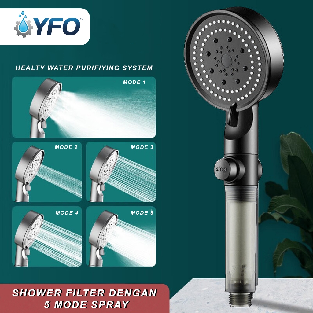 Jual [LYFO] KEPALA SHOWER HEAD DOUBLE FILTER TURBO HAND JET KAMAR MANDI SARINGAN 5 MODE ...