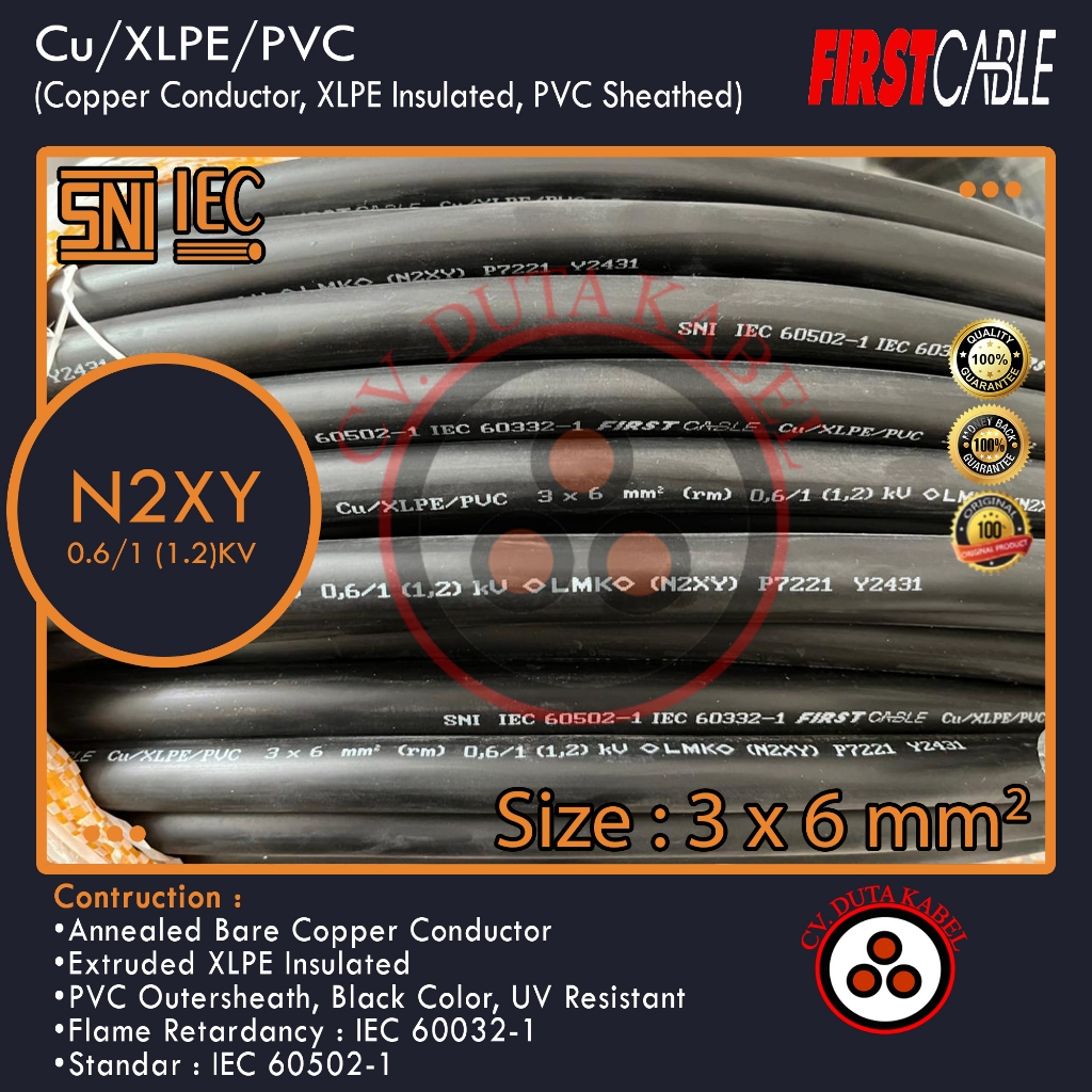 Jual Kabel N2XY 3x6 mm2 (Cu/XLPE/PVC) FIRST CABLE /3x6 mm/3 x 6 mm2/3x6mm2/3 x 6 mm2/3x6mm2 ...