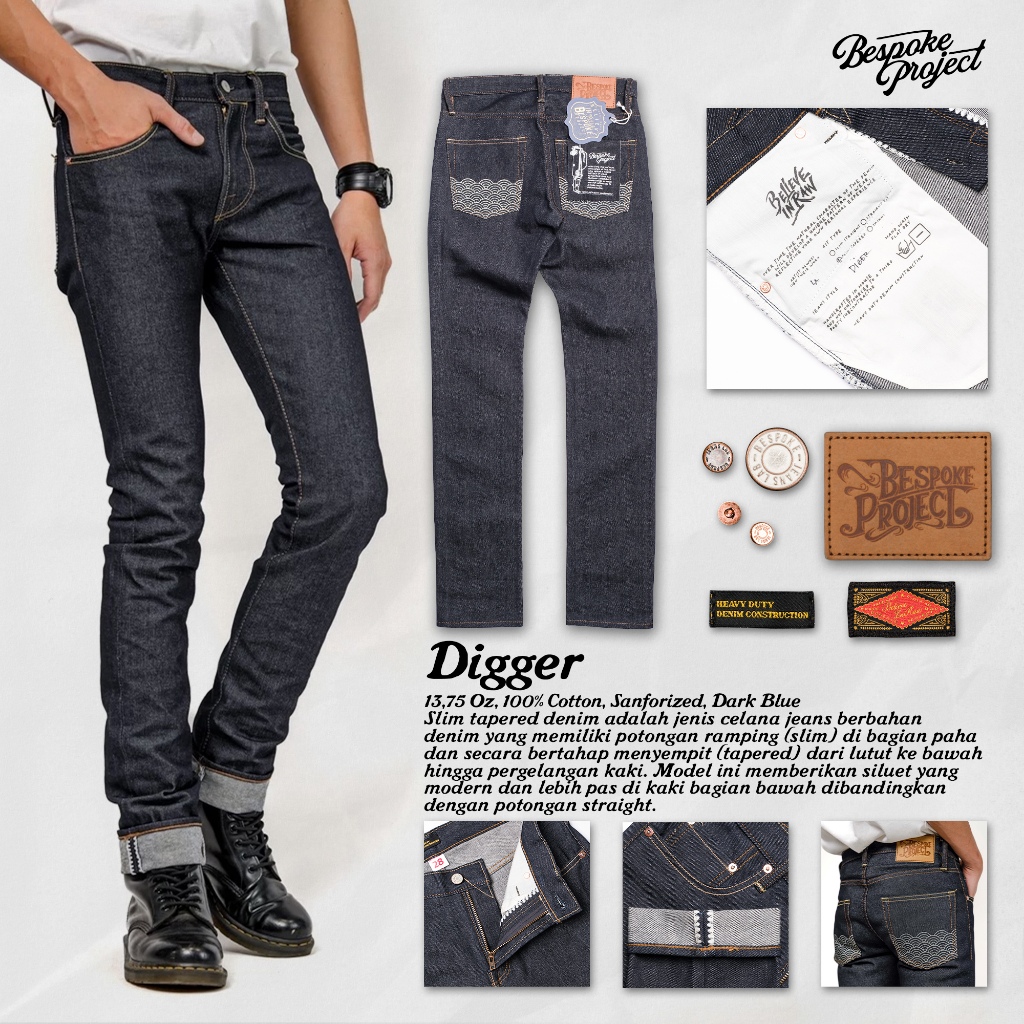 Jual Bespoke Project - Celana Jeans pria Digger Raw denim | Shopee ...