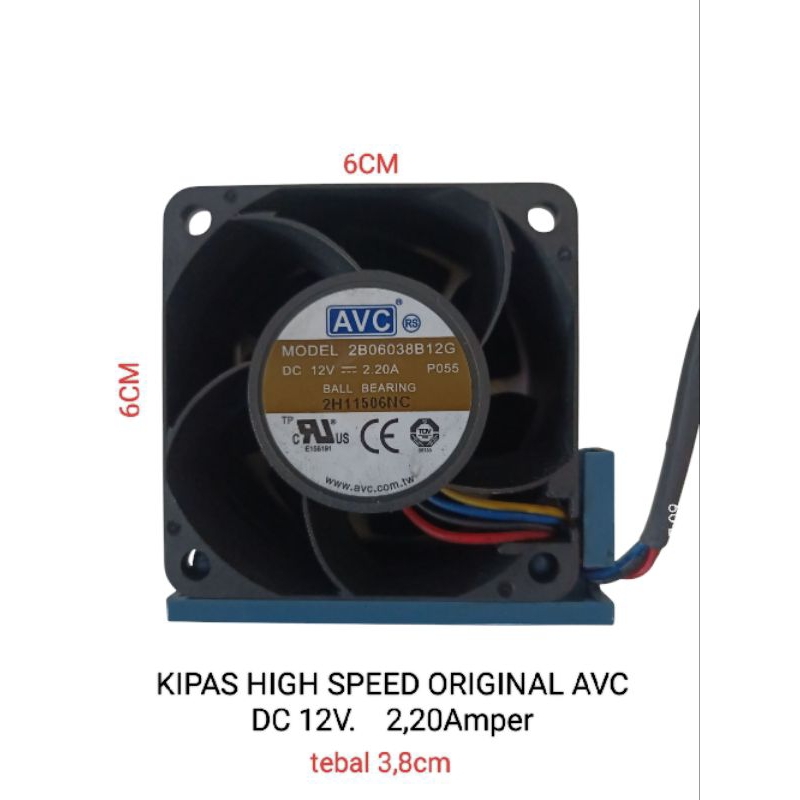 Jual kipas high speed AVC DC12V 2,20A 6cm x 6cm tebal 3,8cm | Shopee Indonesia