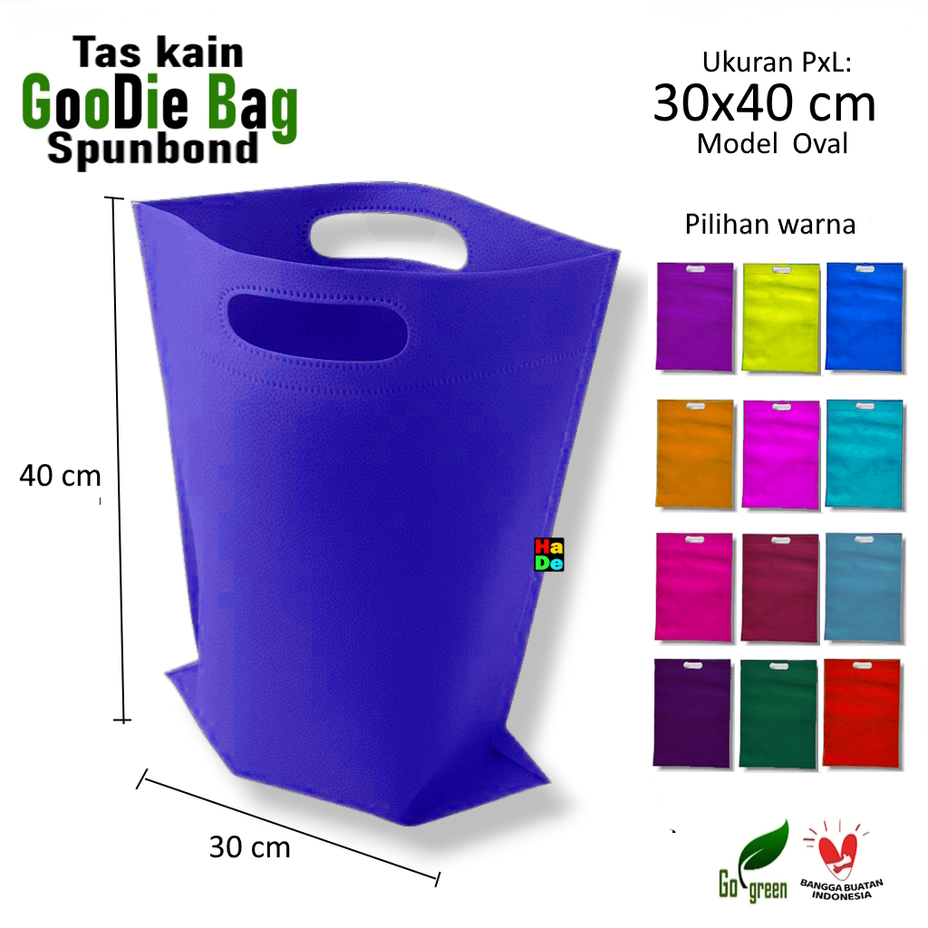 Jual Tas Kain Spunbond Goodie Bag Ukuran Besar L= 30x40 Model Oval ...
