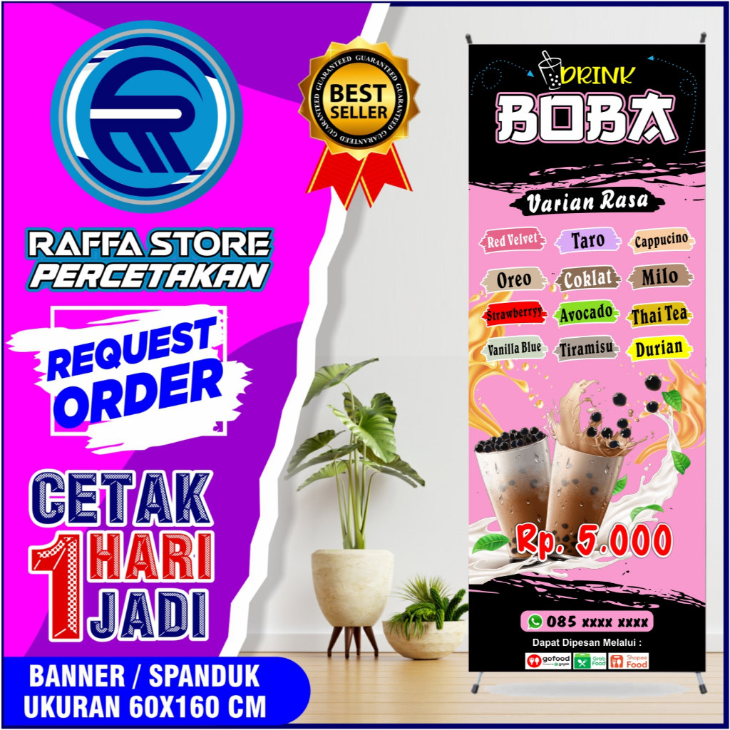 Jual Spanduk Banner Cetak 1 Hari Jadi Boba Ukuran 160x60 Cm Banner ...
