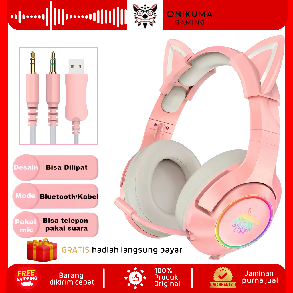 Jual Headphone Onikuma K9 - Model Telinga Kucing Viral, Kabel + Mic ...