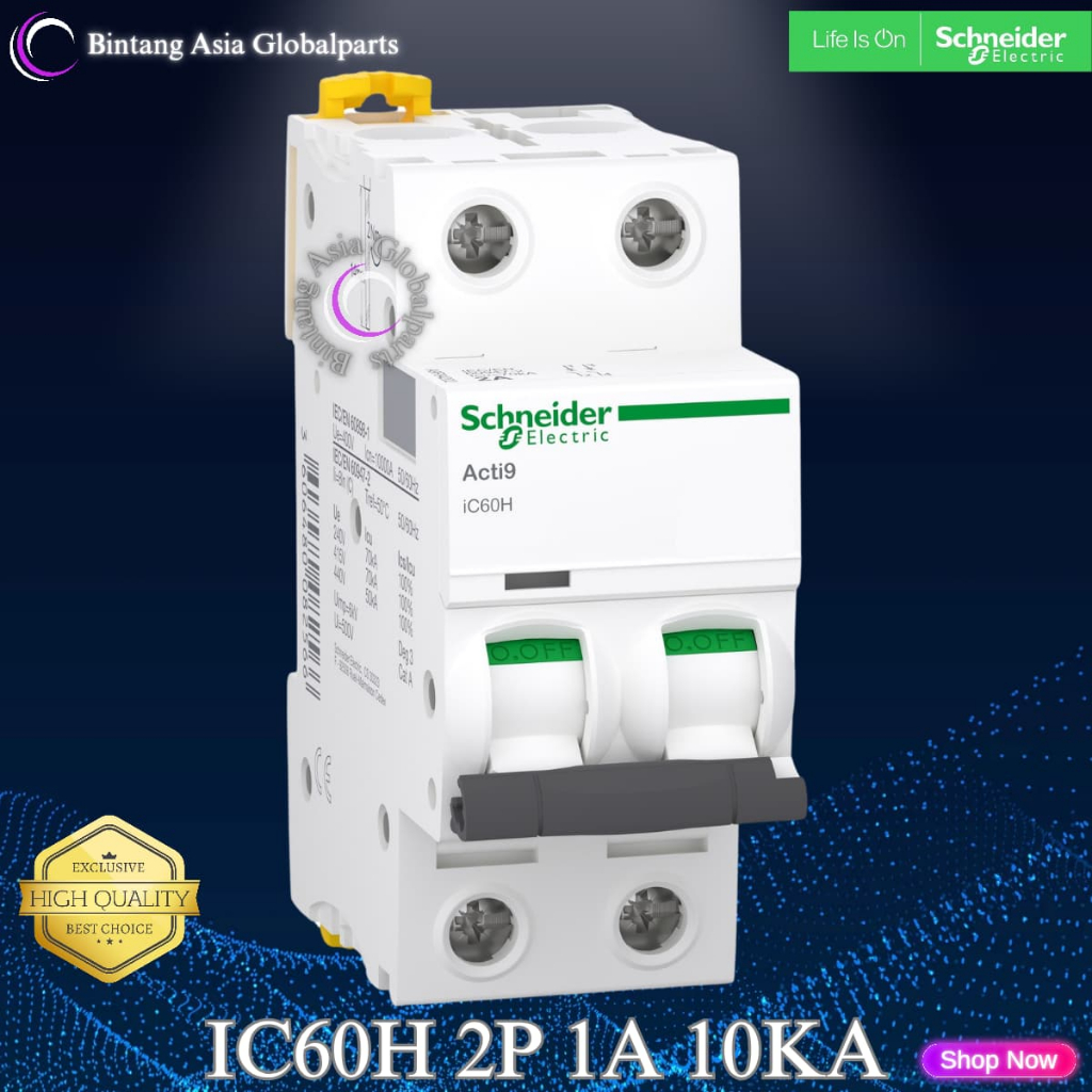 Jual MCB 2p 1a Schneider iC60H Original / MCB 2 Phase 1 Ampere A9F84201 / MCB 2 Pole 1a 10kA ...