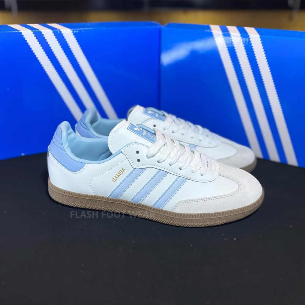 Jual Sepatu Samba White Blue Sky Sneakers Casual Samba Putih Biru ...