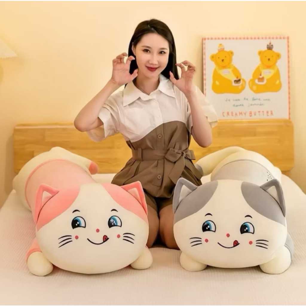 Jual Bantal guling kucing lying jumbo bahan plush premium isi dacron ...