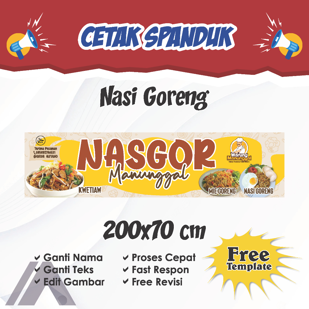 Jual CETAK SPANDUK Nasi Goreng 200X70 BISA CUSTOM | Shopee Indonesia