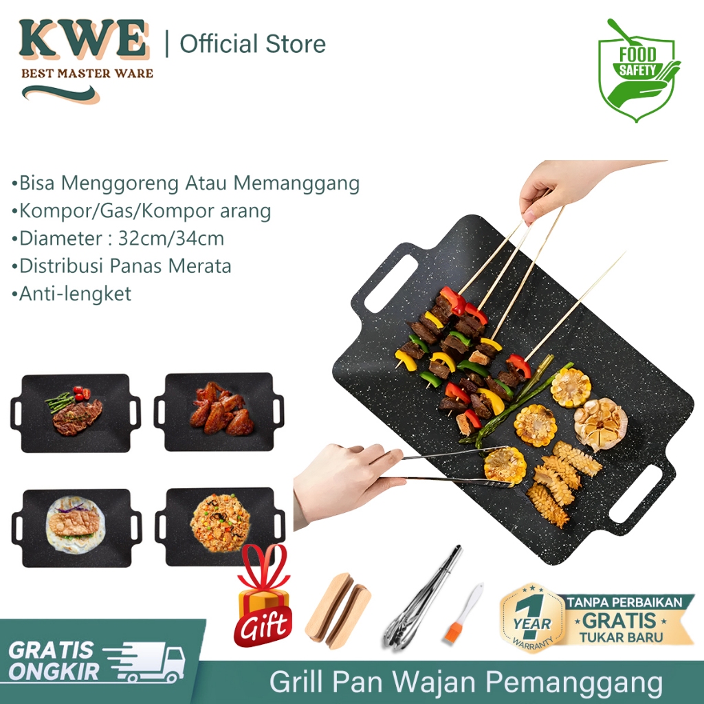 Jual KWE Wajan Panggangan BBQ Grill Pan 36CM Korean Wajan Persegi Anti ...