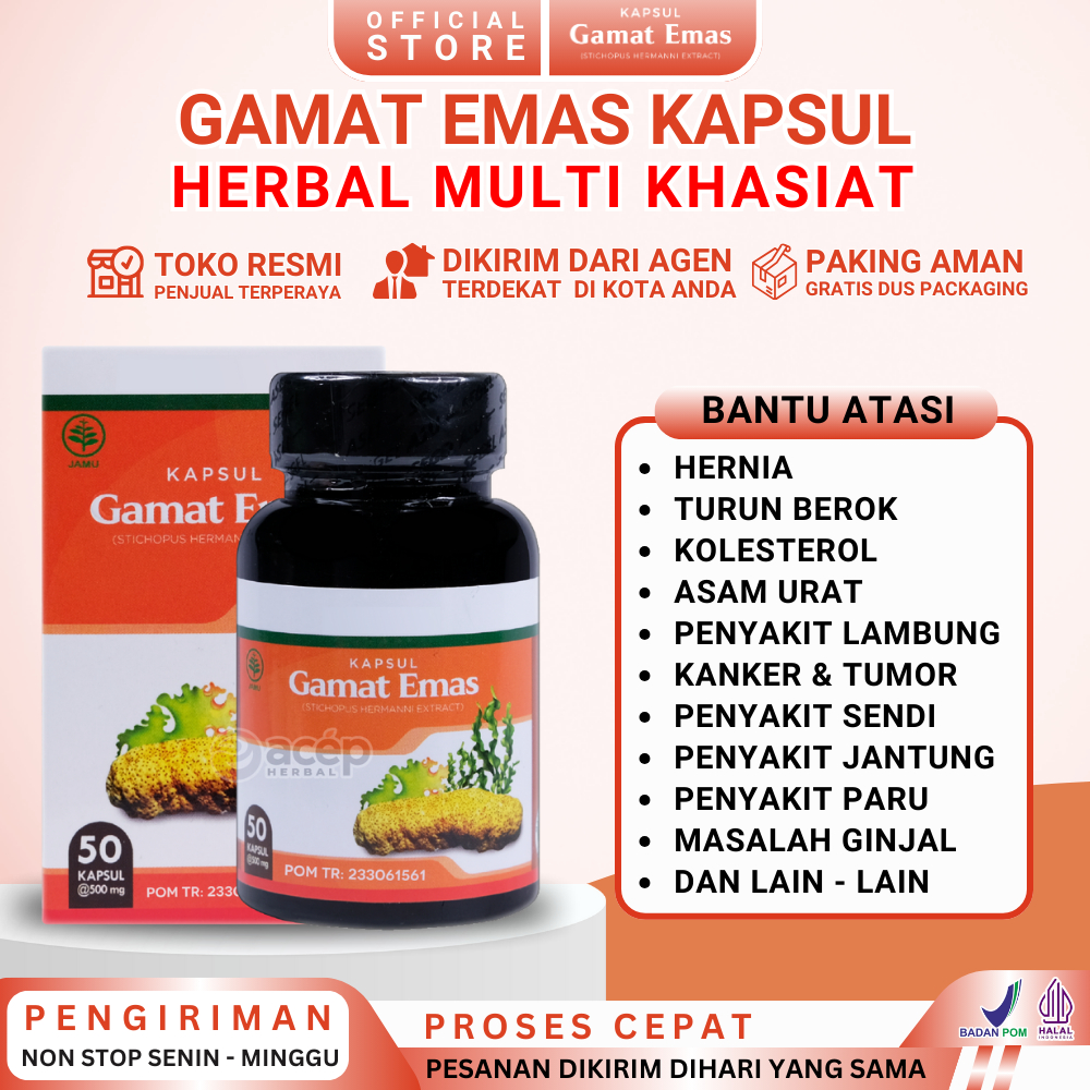 Jual Gamat Emas kapsul Asli 100% Original Isi 50 Kapsul Obat Herbal ...