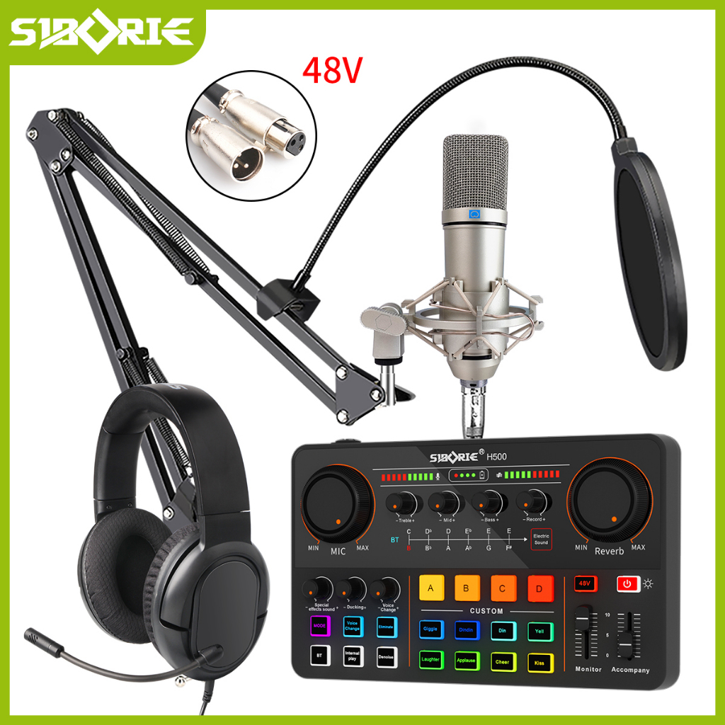 Jual Siborie H500 soundcard Paket lengkap U87 Mic Logam 48V Headphone ...